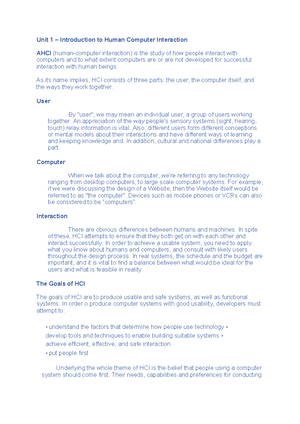 Unit 1 - Lesson 1 - HUMAN COMPUTER INTERACTION - Unit 1 – Lesson 1 What ...