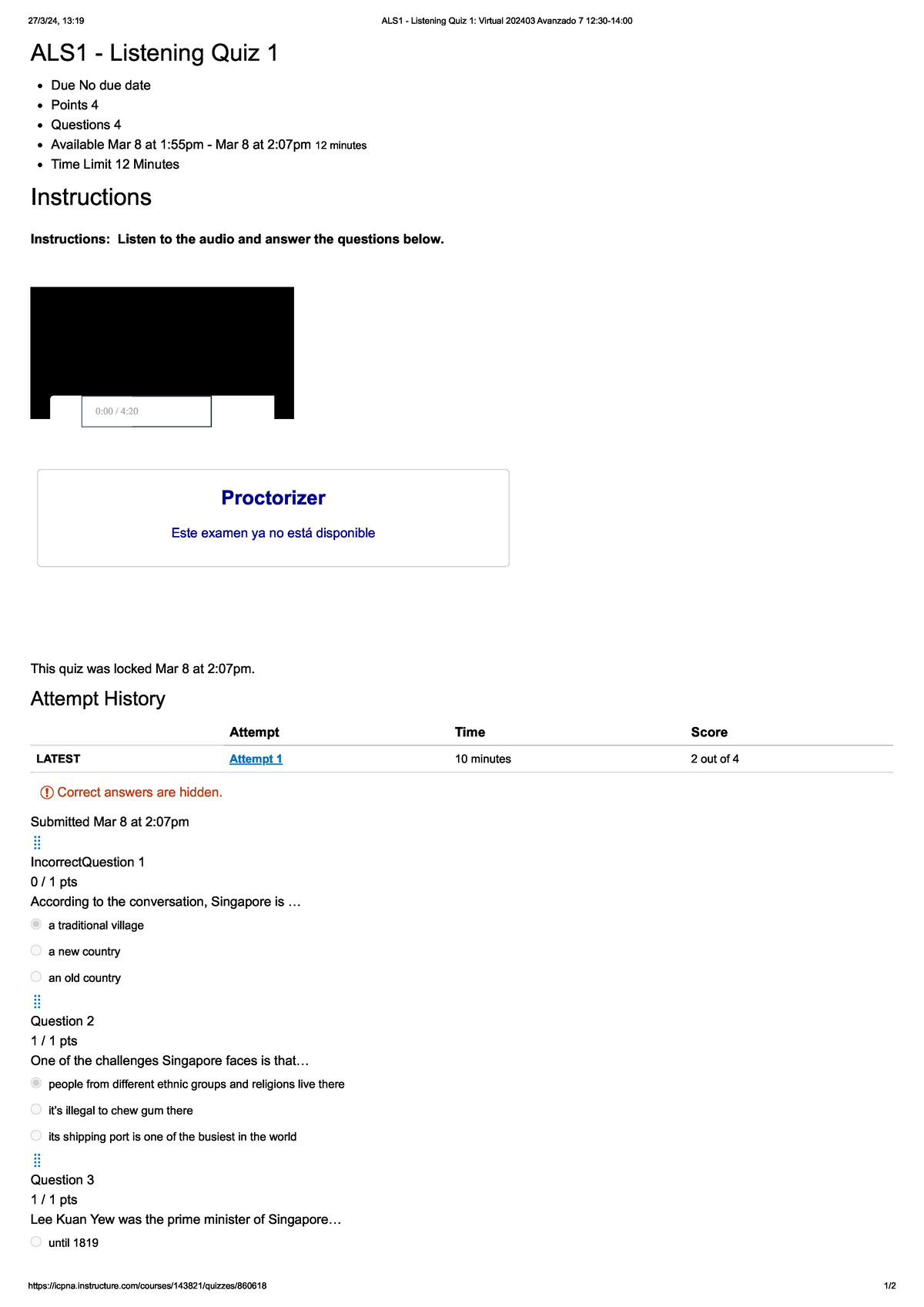ALS1 - Listening Quiz 1 Virtual 202403 Avanzado 7 12 30-14 00 - - Studocu