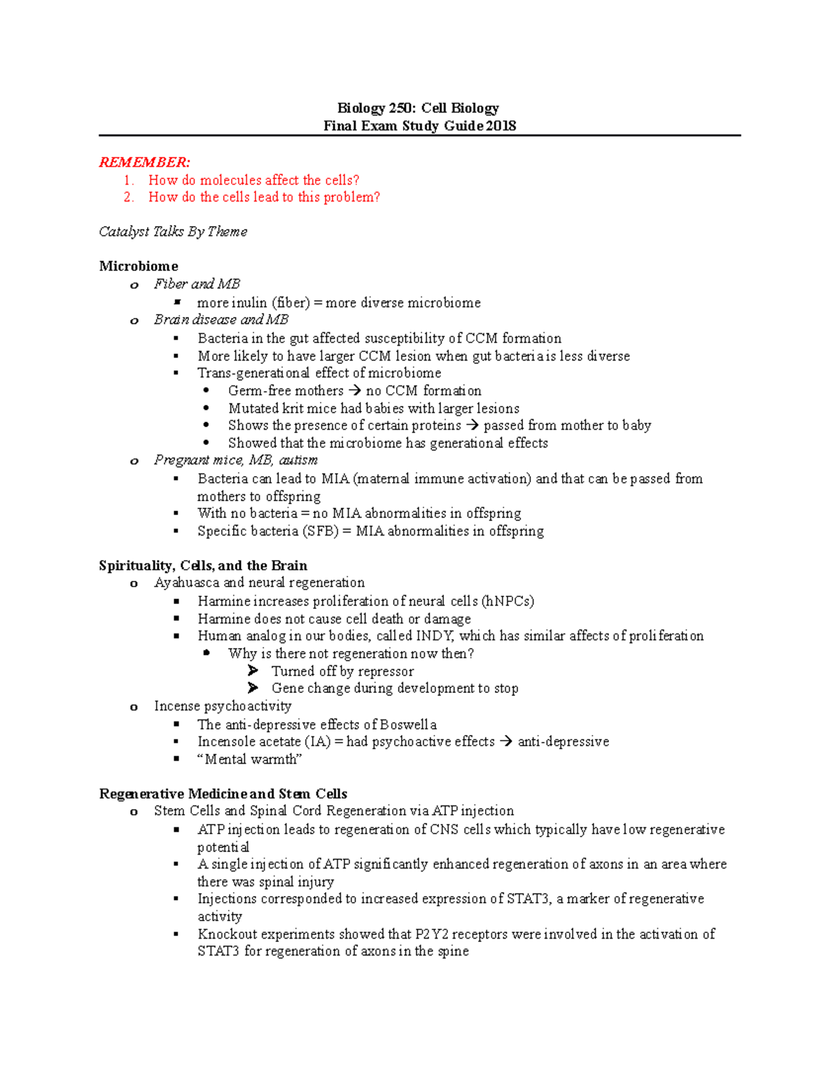 Cell Biology Final Exam Study Guide Spring 2018 - How do molecules ...