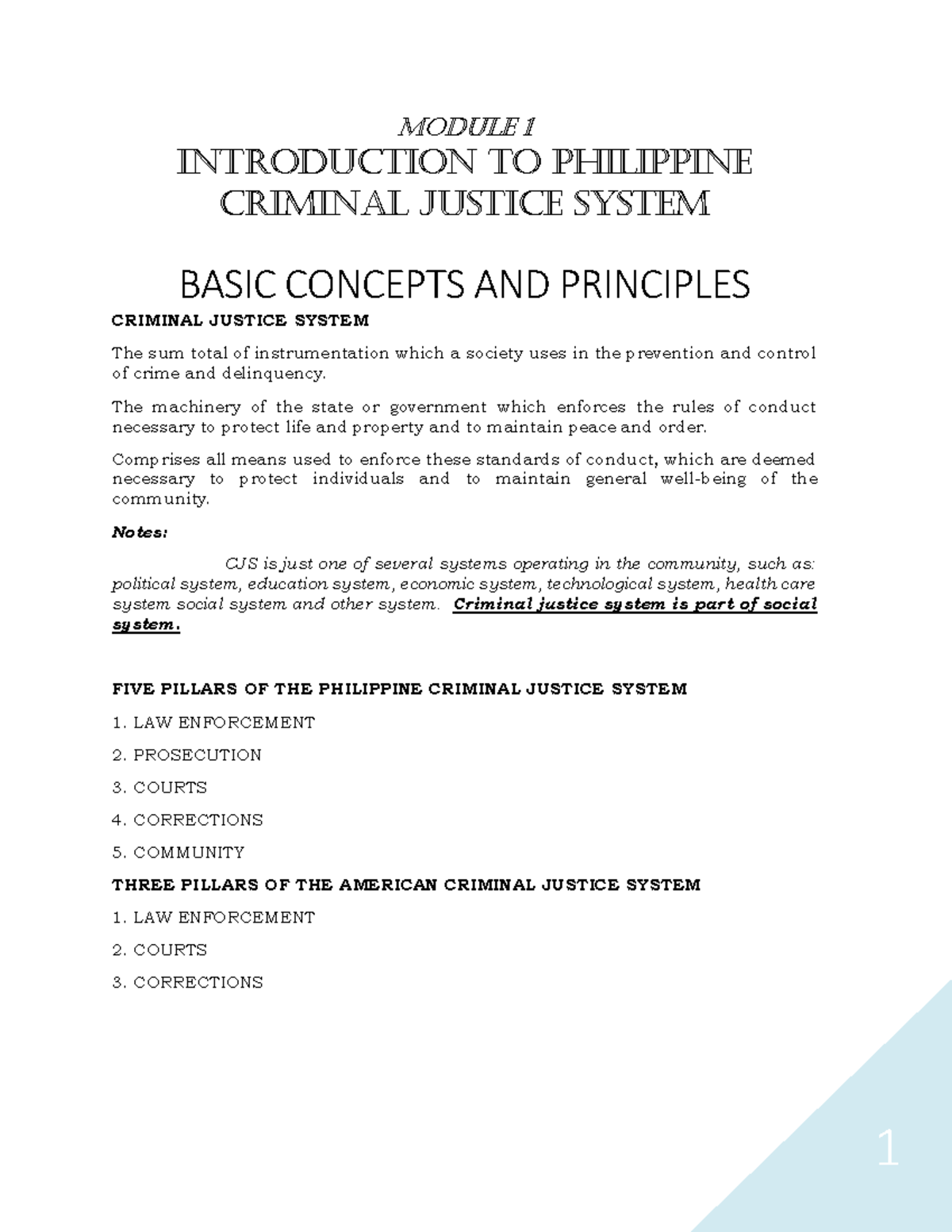 Module 1 - INTRO TO PCJS - MODULE 1 INTRODUCTION TO PHILIPPINE CRIMINAL ...