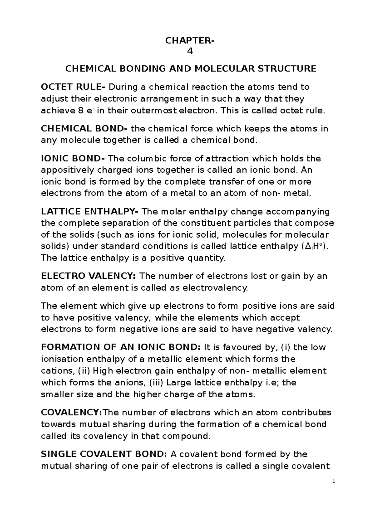 11 chemistry notes ch04 chemical bonding and molecular structure ...