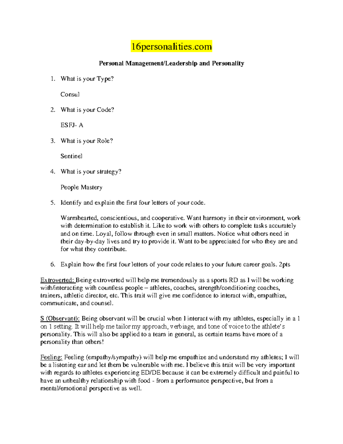 16 Personalities Assignment - 16personalities Personal Management ...