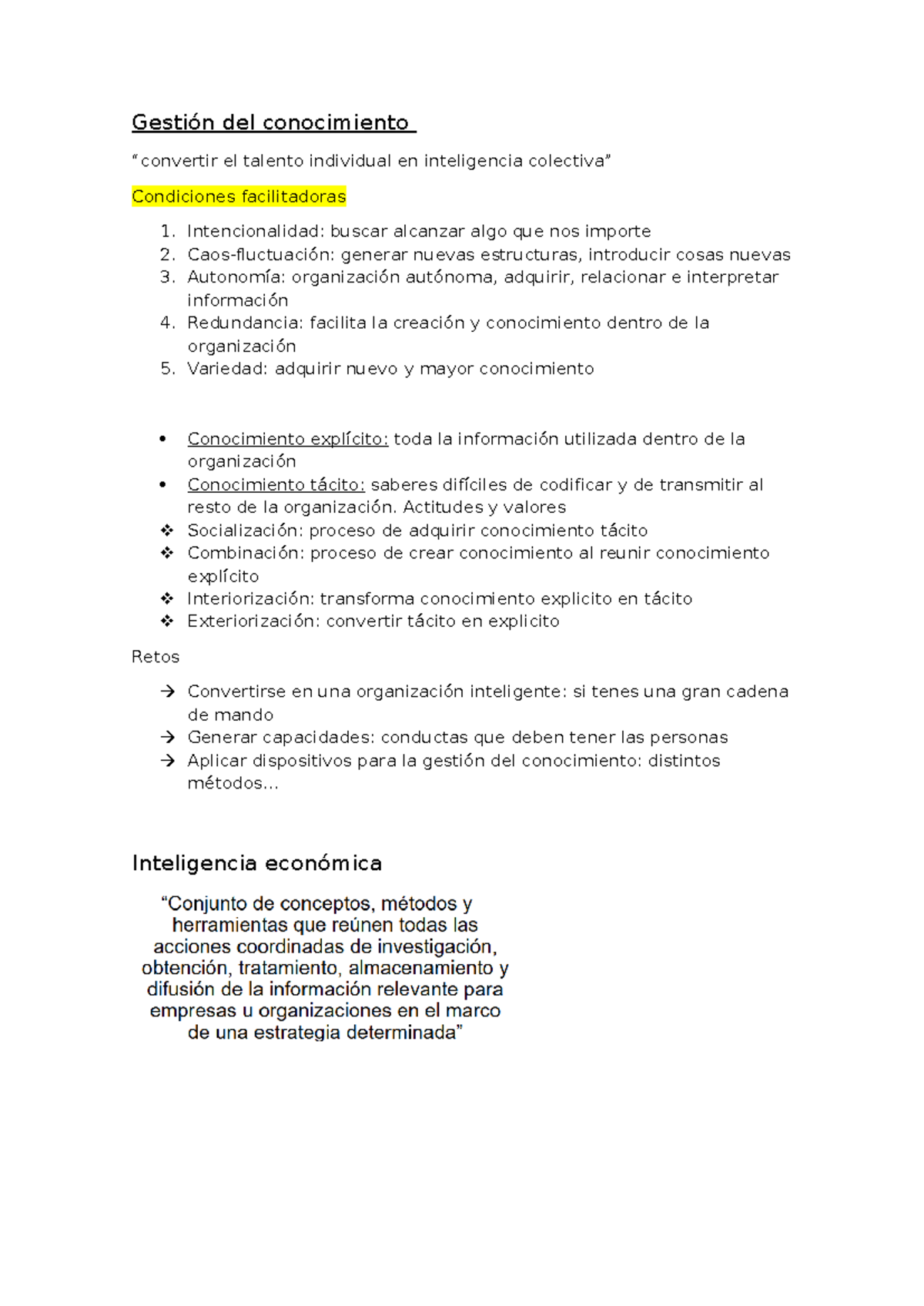 Resumen 1er parcial - Gestión del conocimiento “convertir el talento individual en inteligencia ...