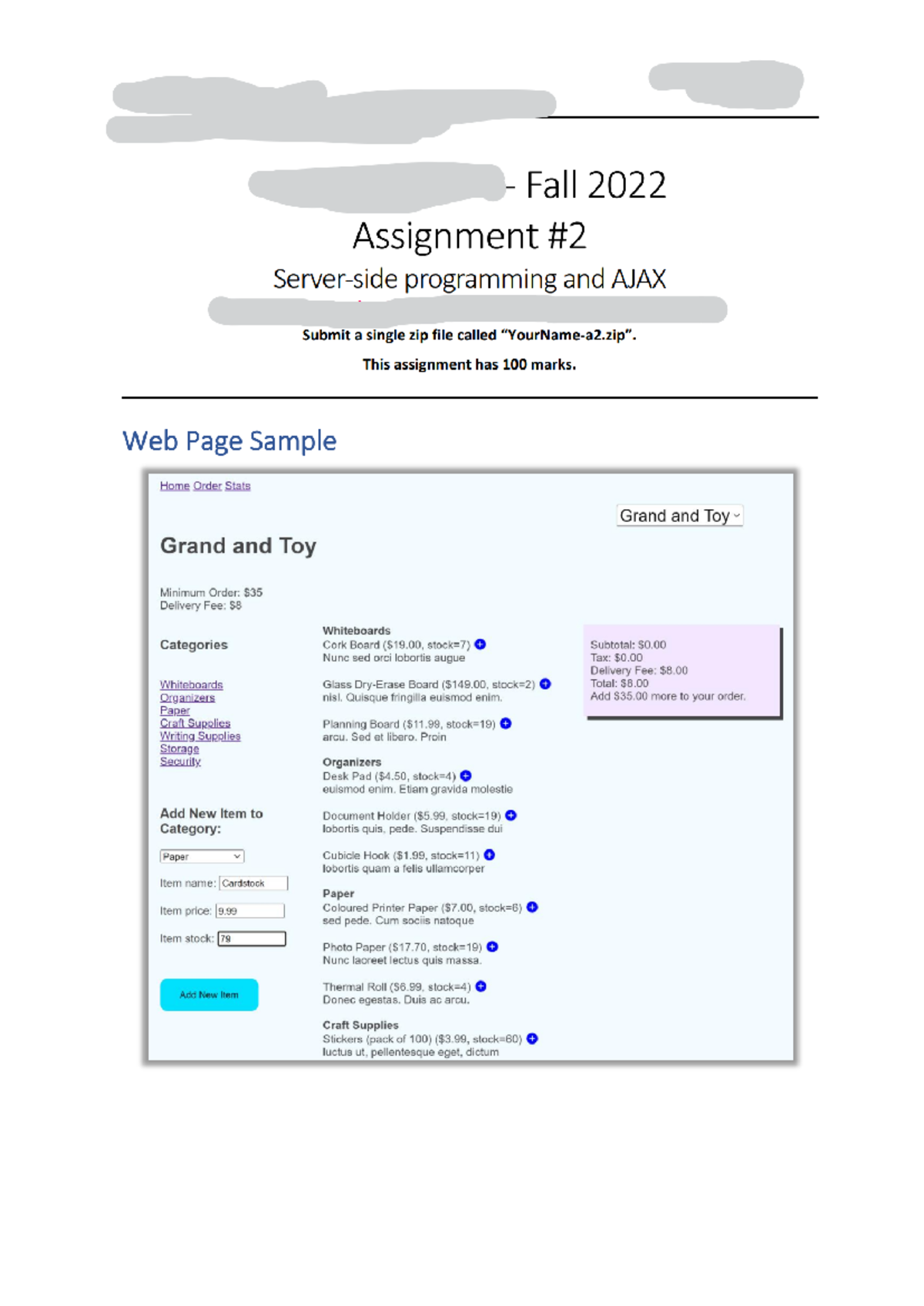 A2 specification - Comp 2406 - Studocu