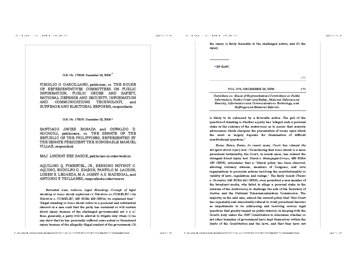 Garcillano v. House of Representatives - - Studocu