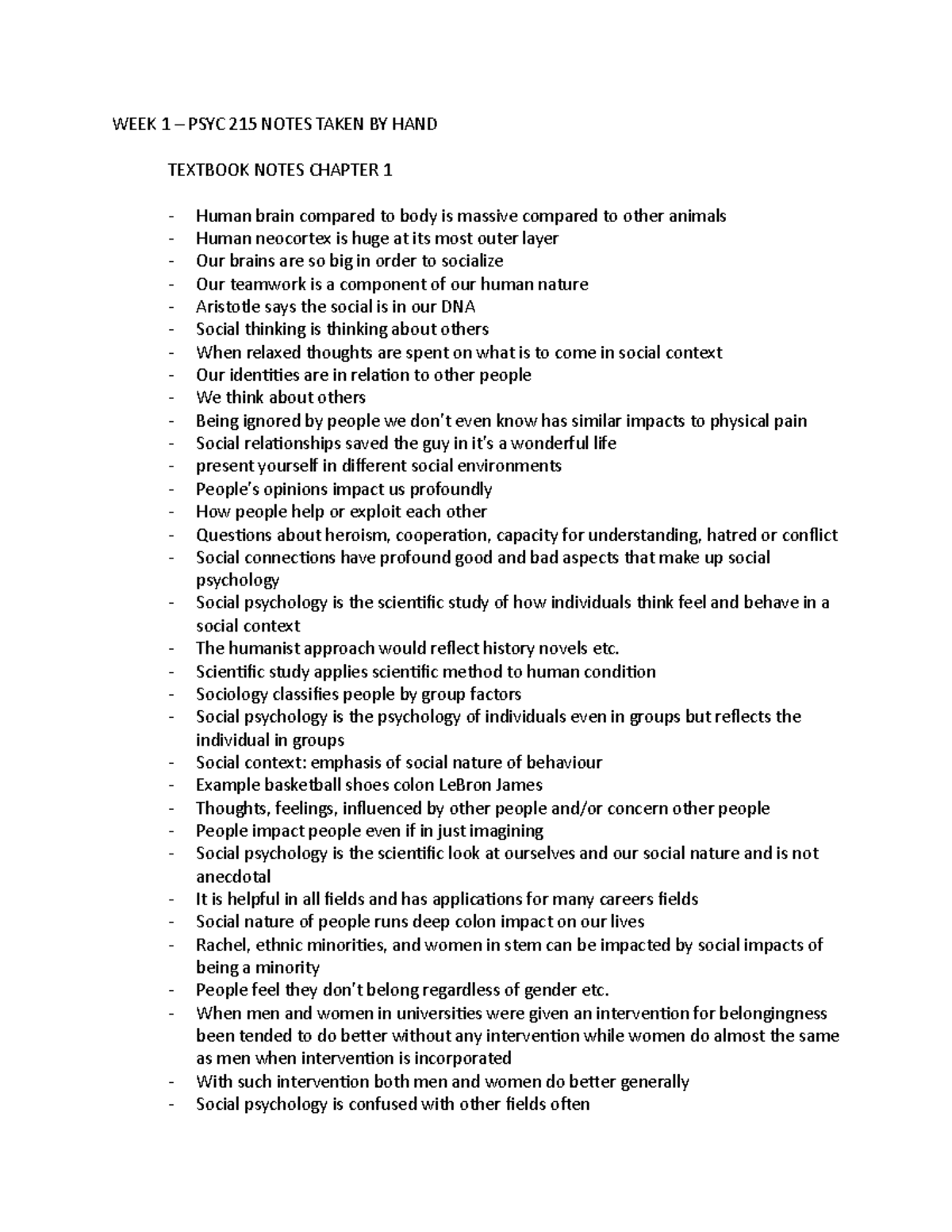 WEEK 1- psyc 215 notes - WEEK 1 – PSYC 215 NOTES TAKEN BY HAND TEXTBOOK ...
