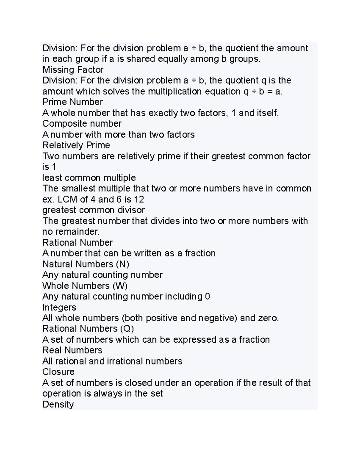 Math 11 - Practice materials to study - Division: For the division ...