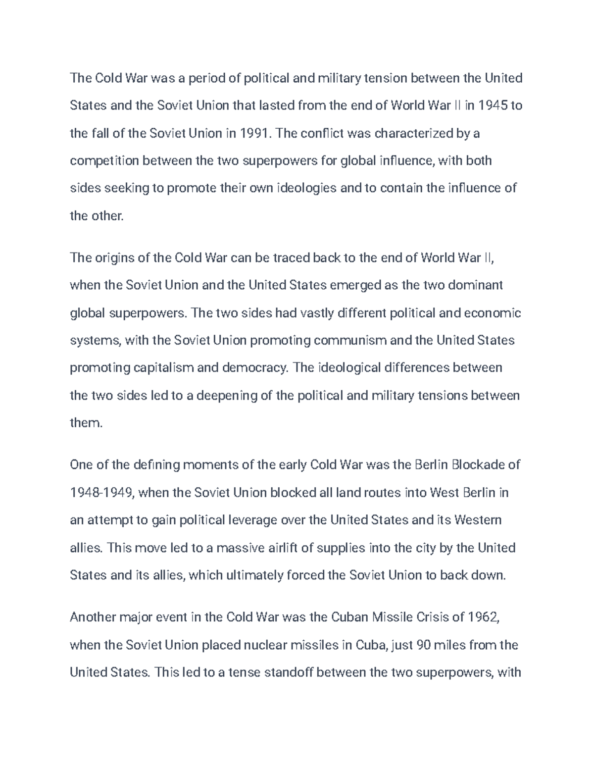 Cold war - paper - The Cold War was a period of political and military ...