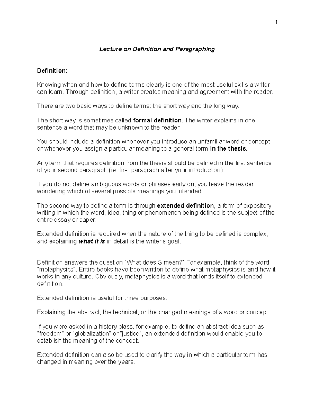 Lecture 7 PAR DEF Outlines - Lecture on Definition and Paragraphing ...