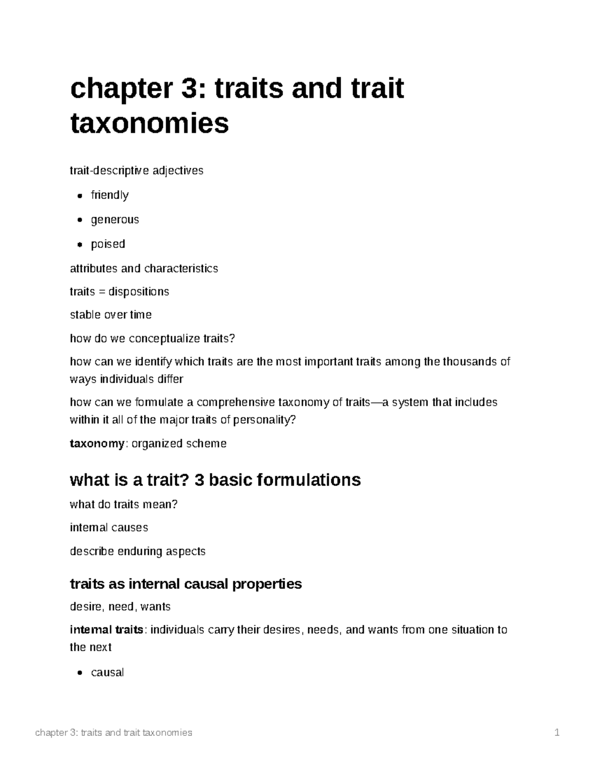Textbook Notes-Chapter 3: Traits and Trait Taxonomies - chapter 3 ...