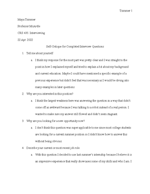 CRS 435 Mock Interview - Really thorough homework assignment probably ...