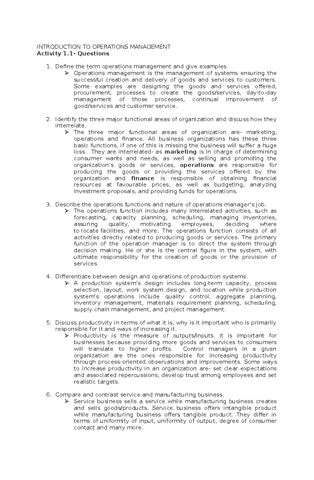 1 - Operations Management - INTRODUCTION TO OPERATIONS MANAGEMENT ...