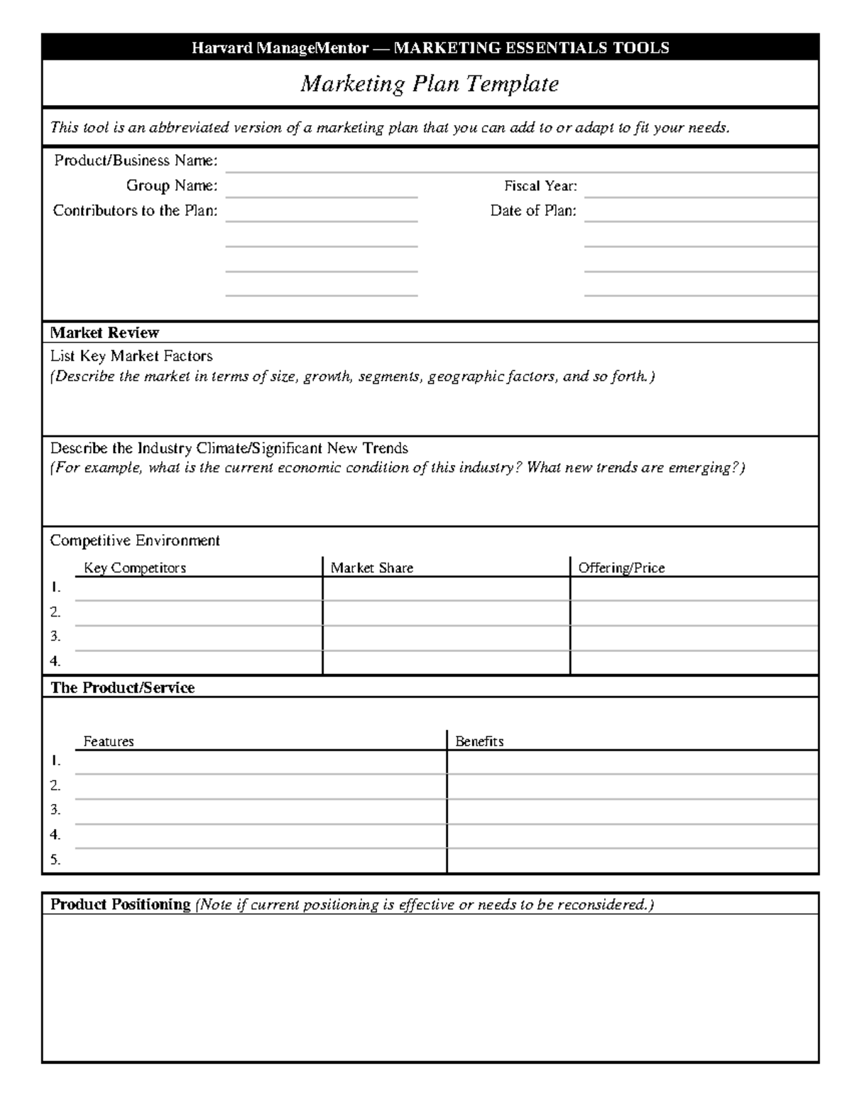 Consultation Worksheet - Harvard ManageMentor — MARKETING ESSENTIALS ...