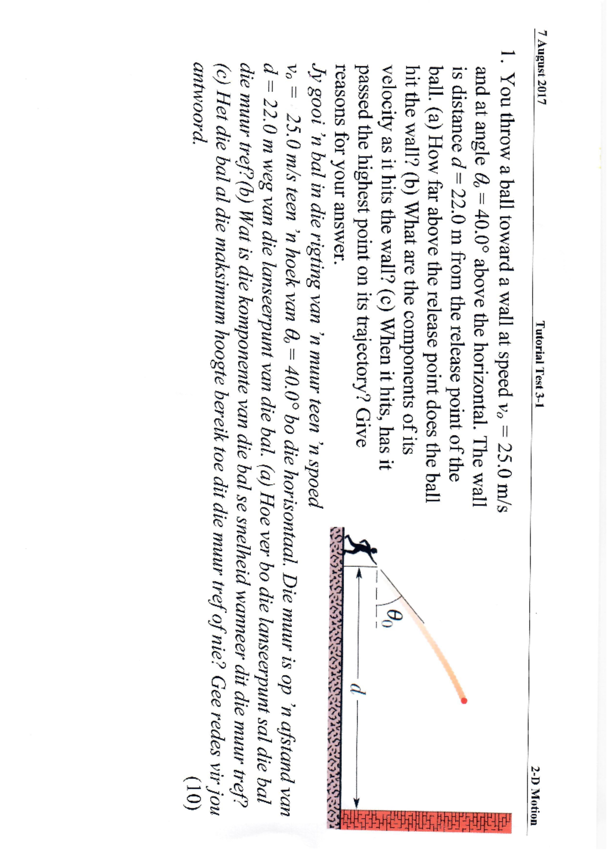 Tut Test 3 solutions - 7 August 2017 Tutorial Test 3-1 2-D Motion 1 ...