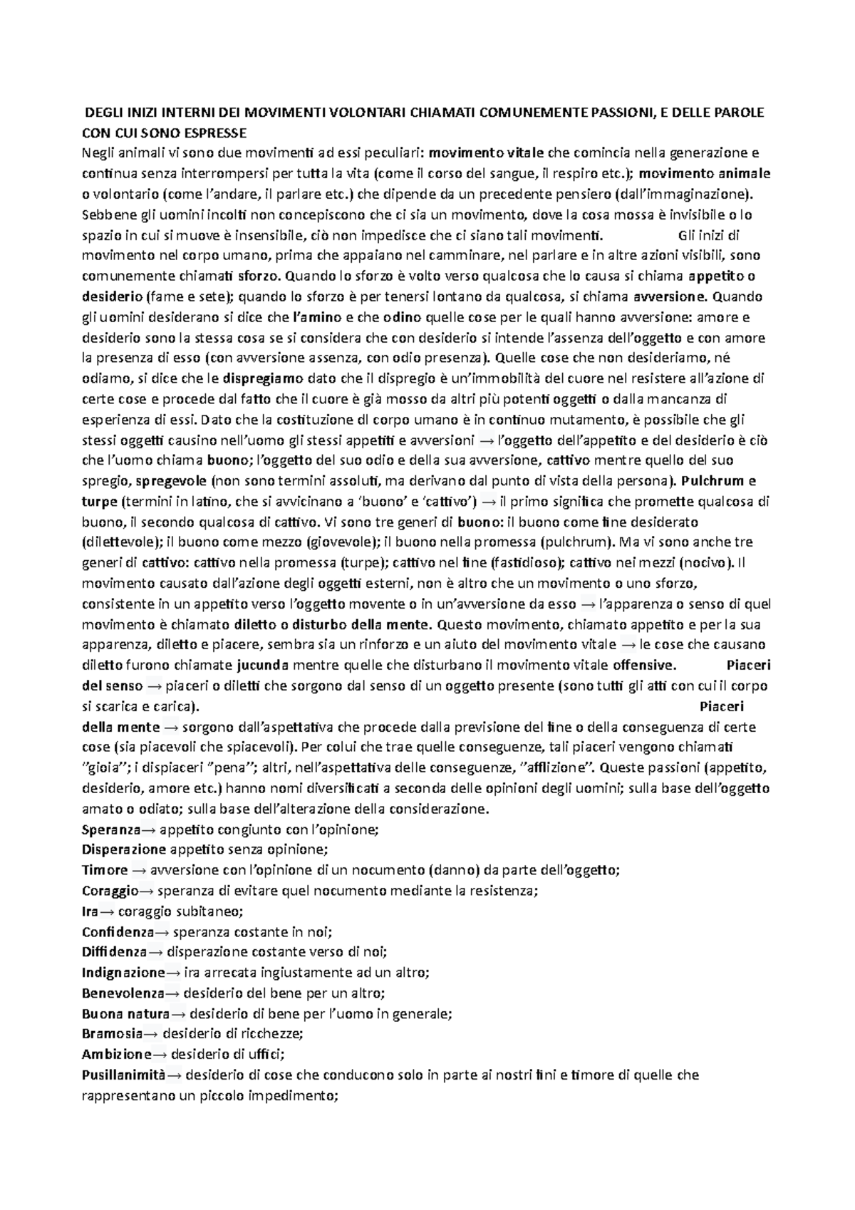 Hobbes 2 - Riassunto Leviatano - DEGLI INIZI INTERNI DEI MOVIMENTI ...