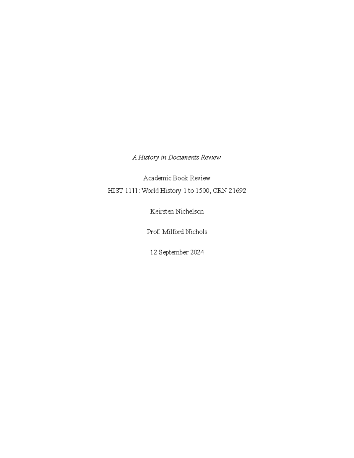 Book Review - A History in Documents Review Academic Book Review HIST ...