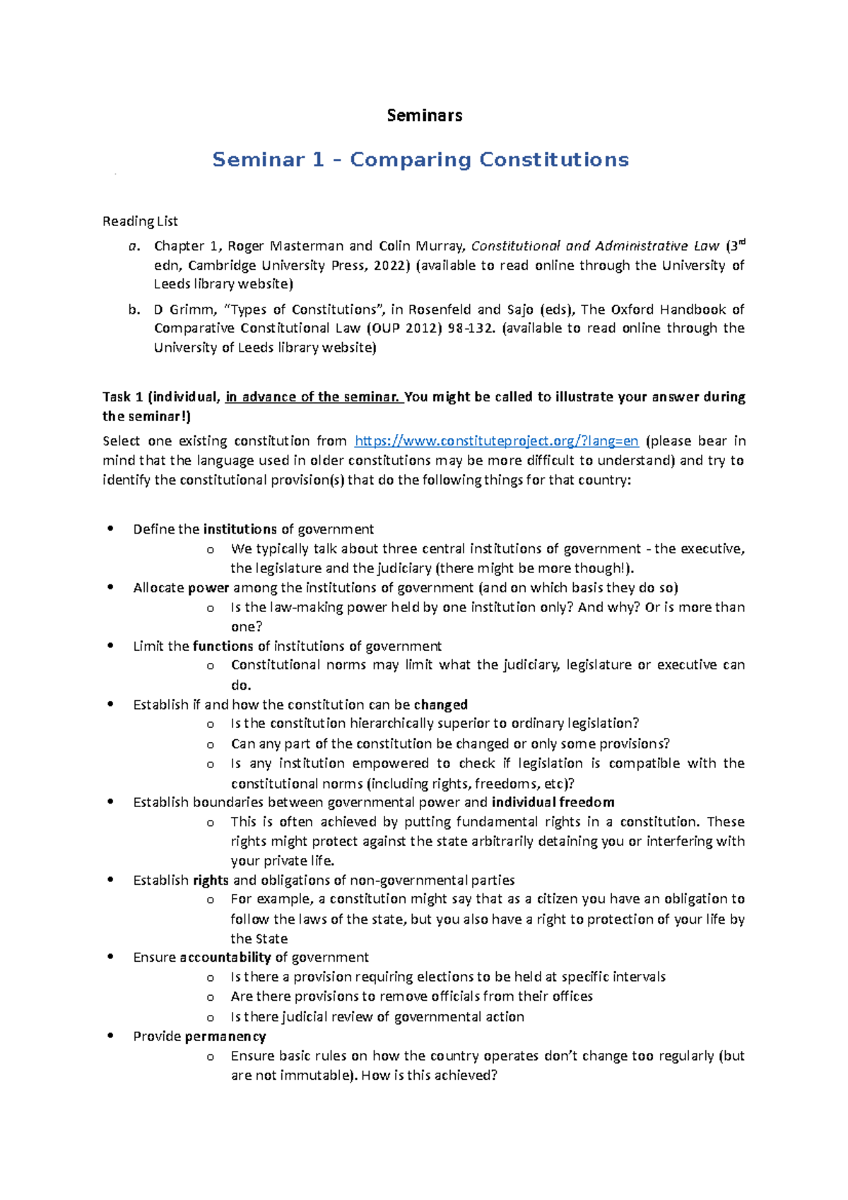 Seminar List - Semester 1 2022-23 - Seminars Seminar 1 – Comparing ...