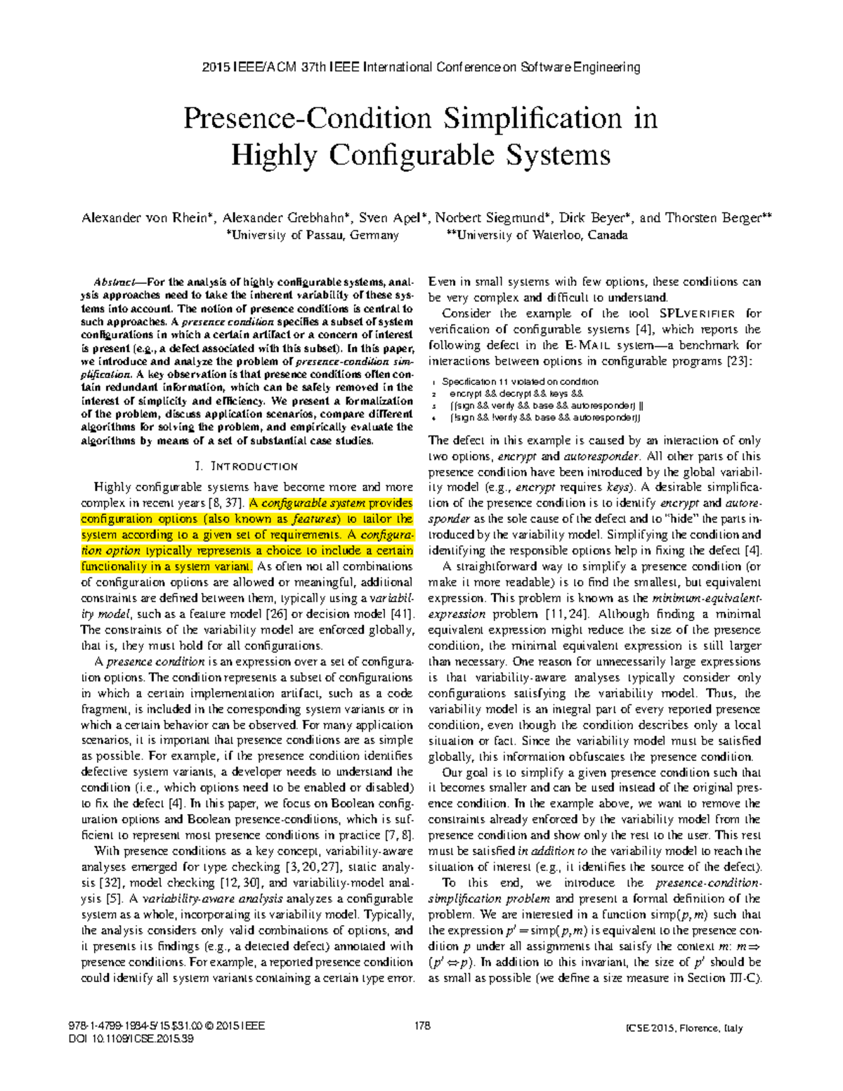 traceability for configurable system - Presence-Condition Simplification in Highly Configurable ...