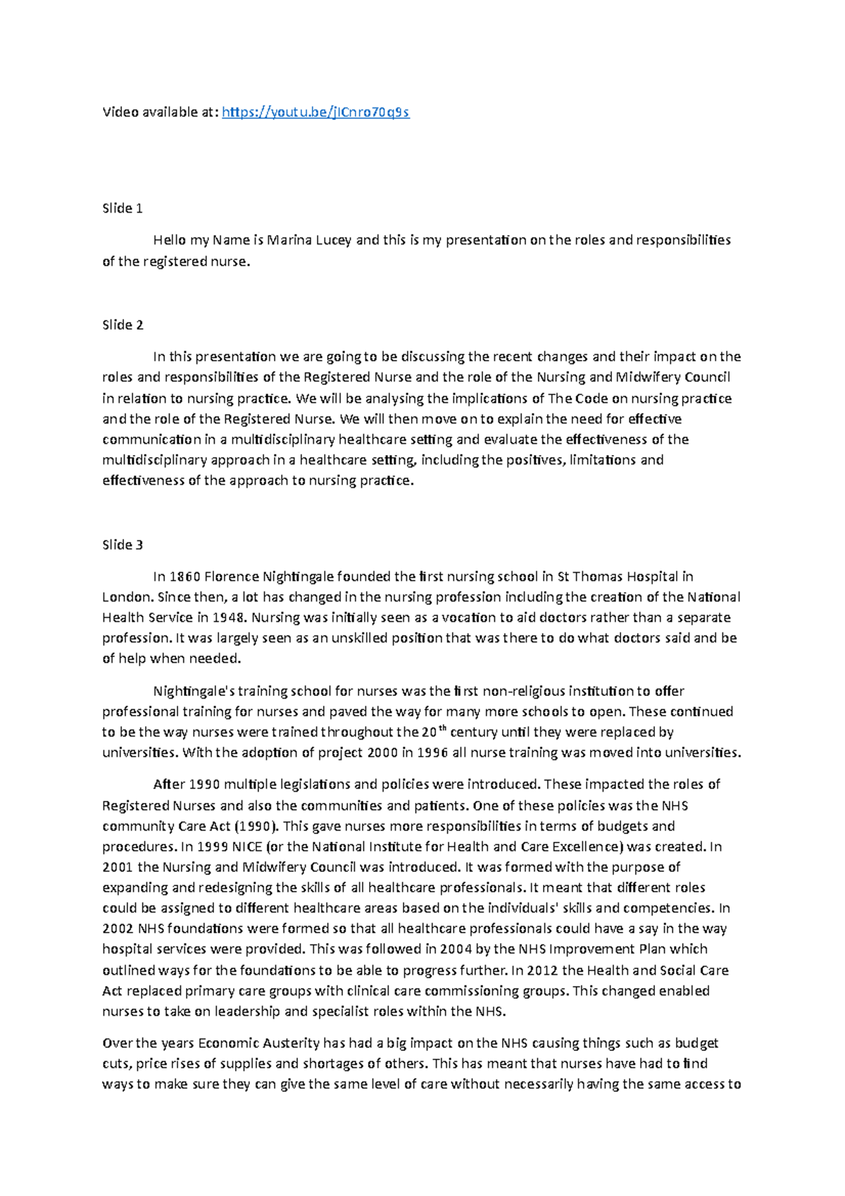 Unit 8 script - awarded distinction - Video available at: youtu ...