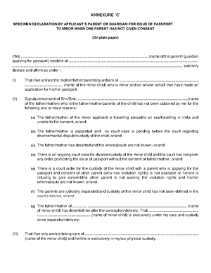 Annexure C - hjj - ANNEXURE ‘C’ SPECIMEN DECLARATION BY APPLICANT’S PARENT OR GUARDIAN FOR ISSUE ...