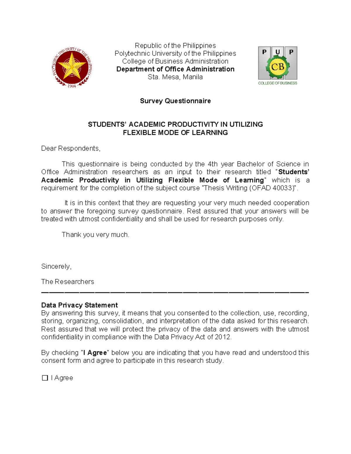 Possible Questionnaire FOR Academic Productivity - Republic of the ...