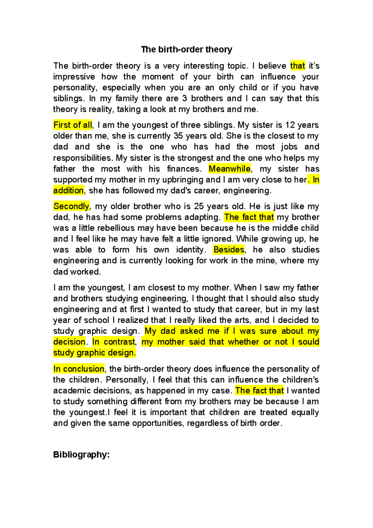 Linda Rojas - Writting 2 - The birth-order theory The birth-order ...