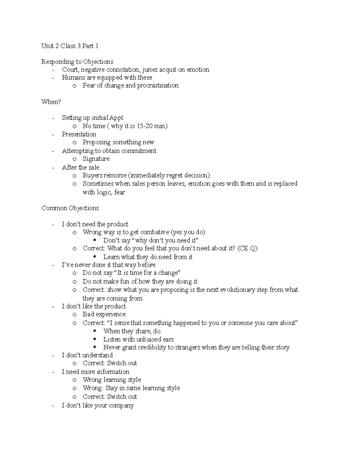 Unit 2 Class 3 Part 1 and 2 - Unit 2 Class 3 Part 1 Responding to Objections - Court, negative ...