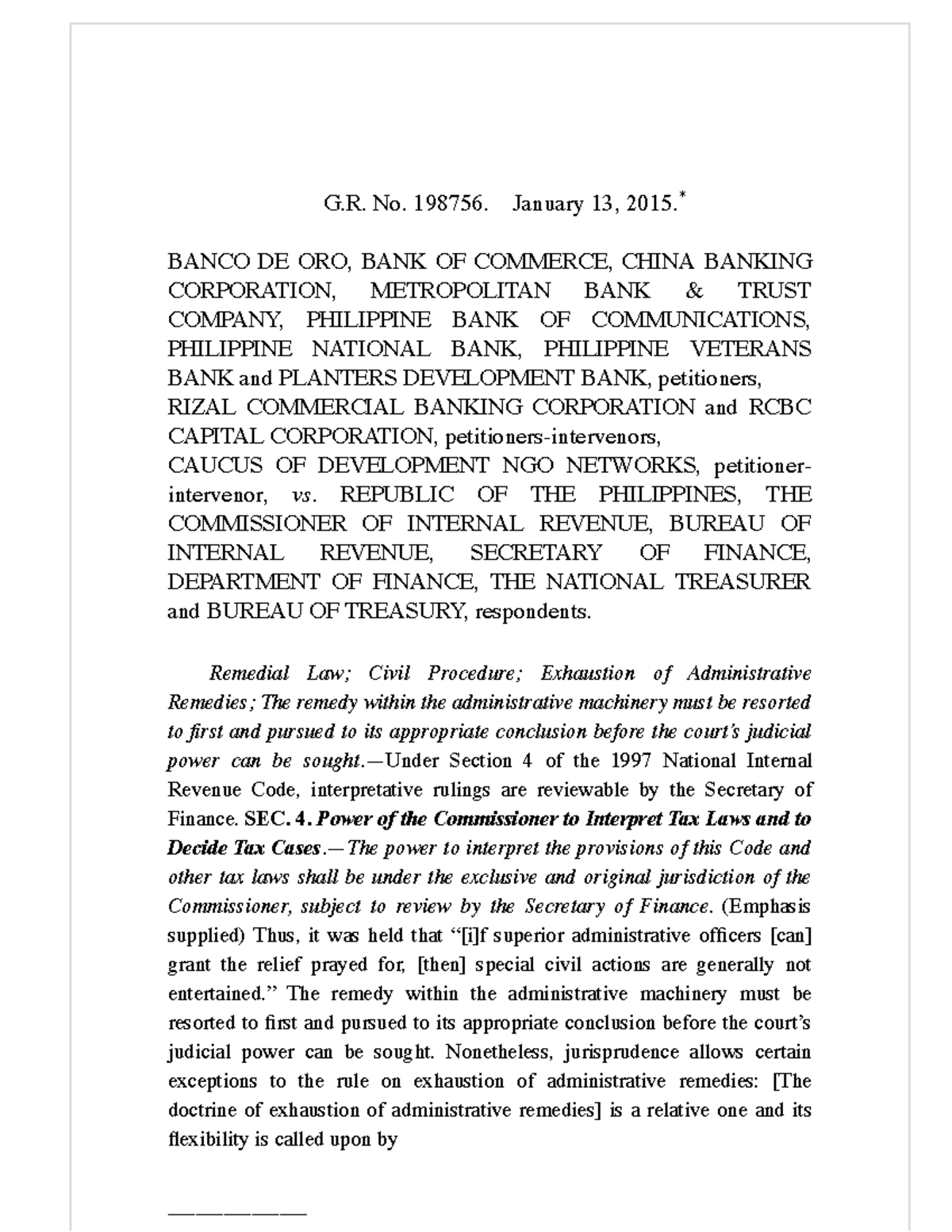 BDO vs. Republic of the Philippines - G. No. 198756. January 13, 2015 ...