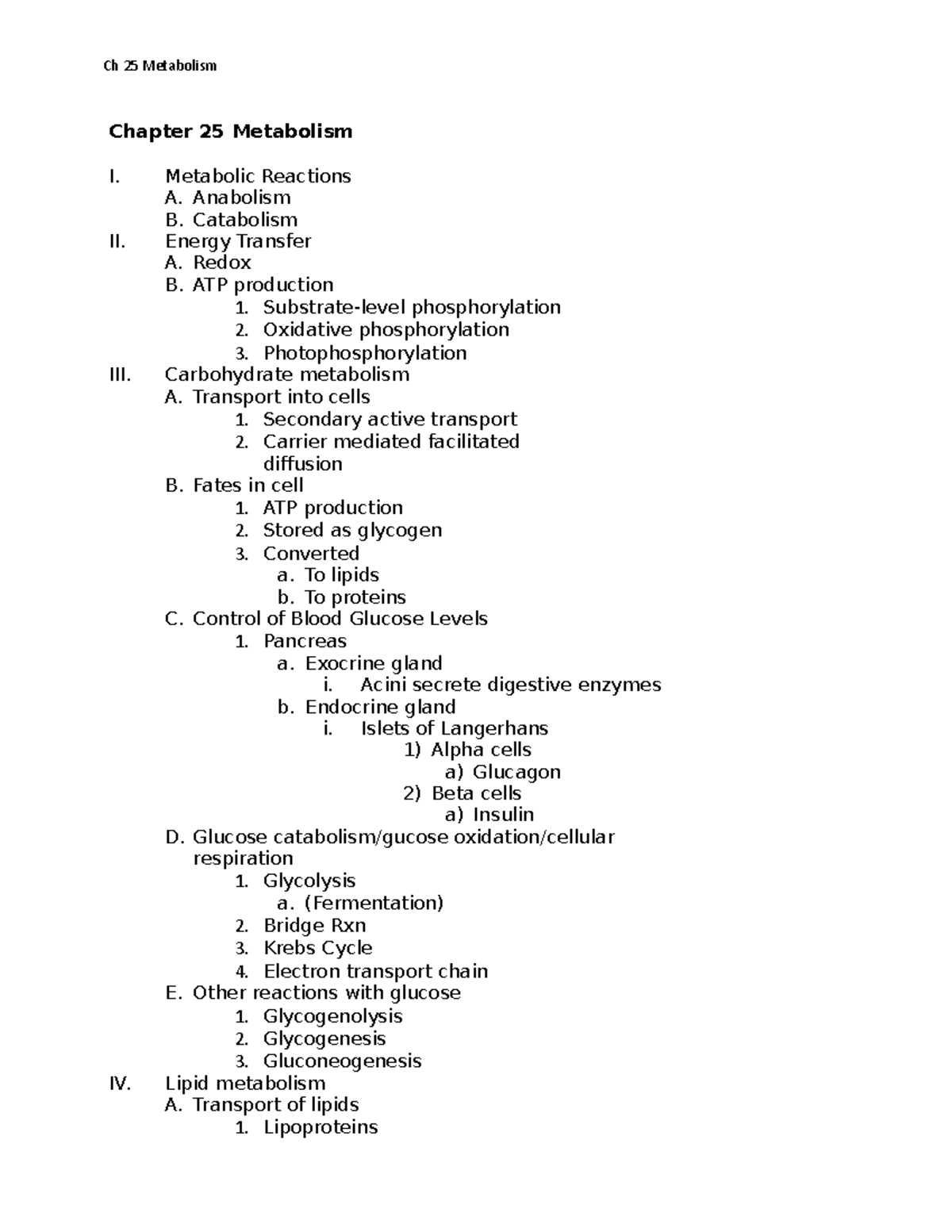 AP1 Chapter 25 Packet F18 - Ch 25 Metabolism Chapter 25 Metabolism I ...