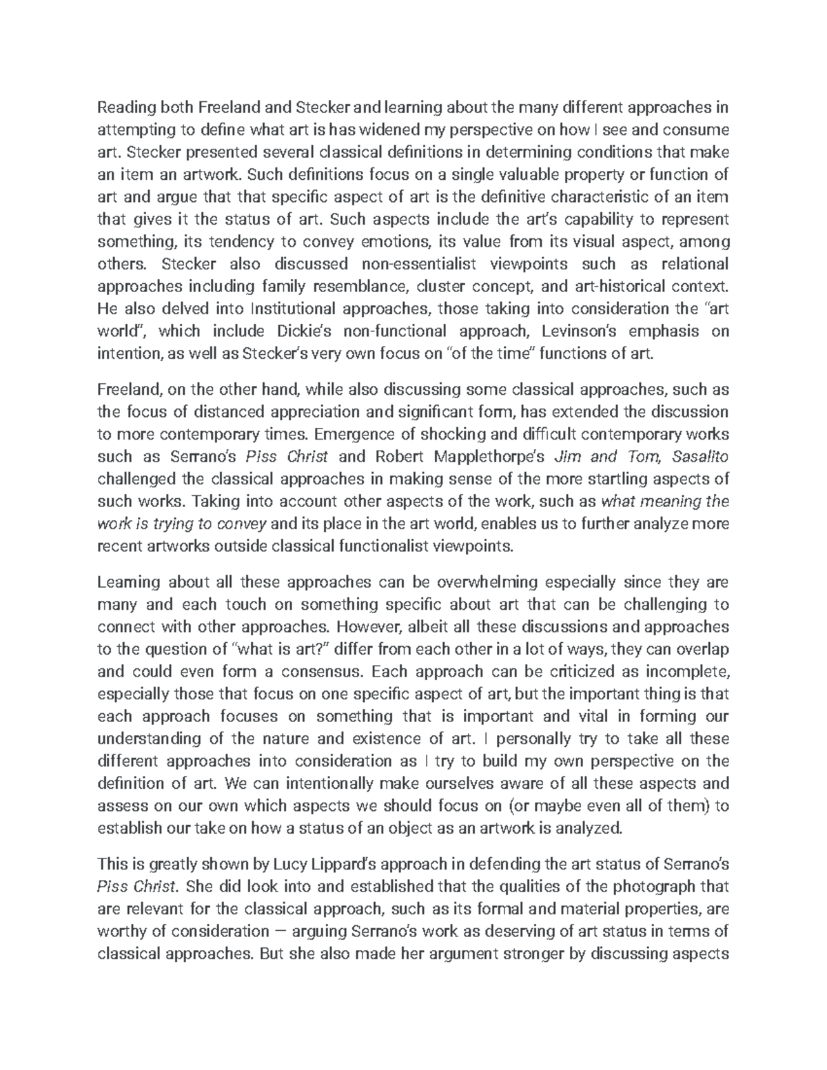 ARTS 1 - Assignment Reflection paper - Reading both - Studocu