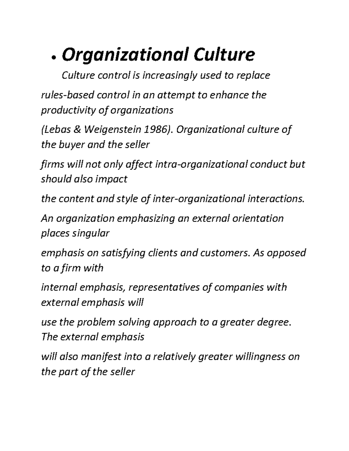 Business management prectice notes 34 - • Organizational Culture ...