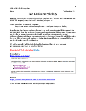 Lab 14 - Lab - Name: Total Points: 60 Lab 14: Microfossils Introduction: Microfossils are ...