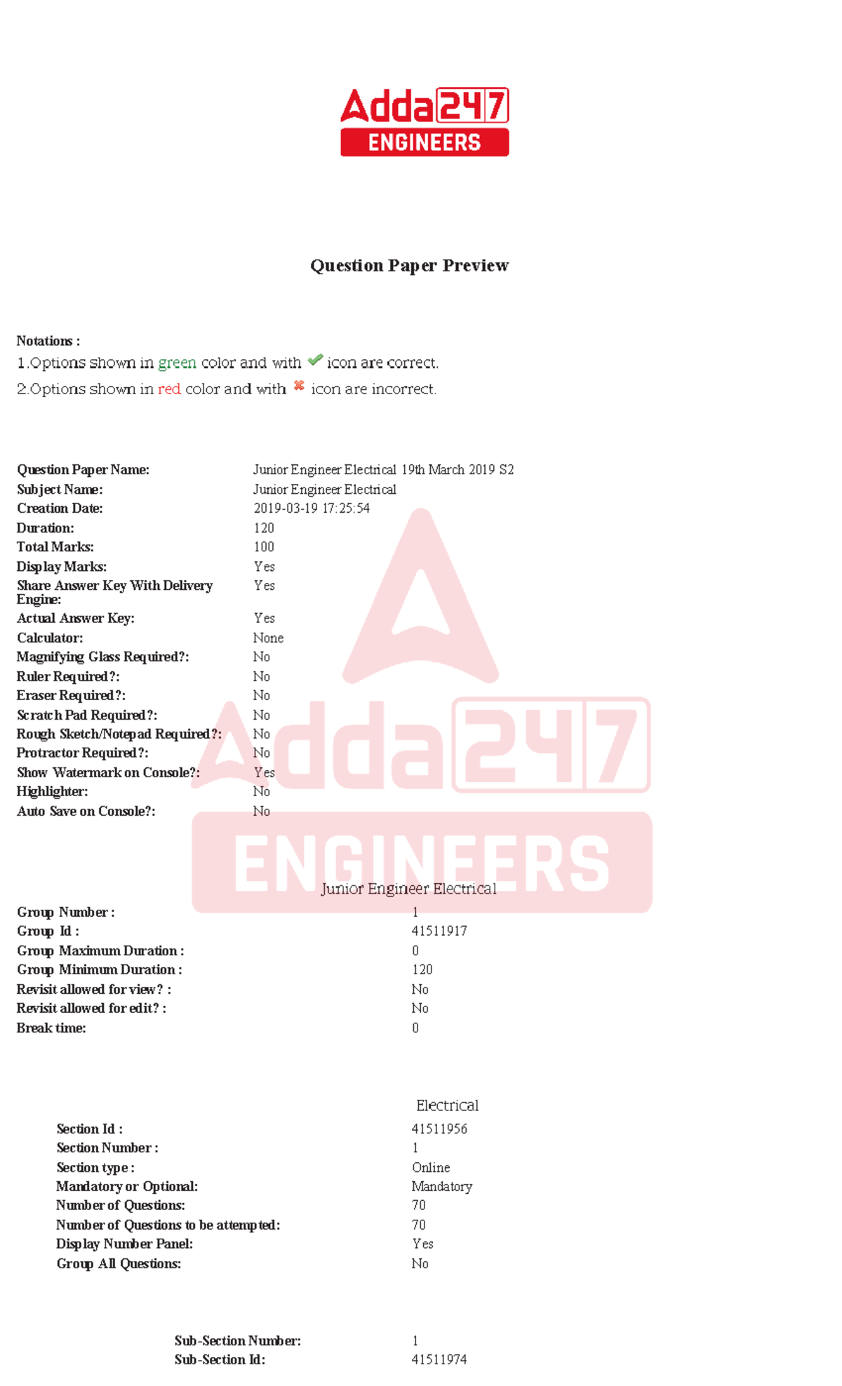 Mppgcl Junior Engineer Electrical - Question Paper Preview Notations ...