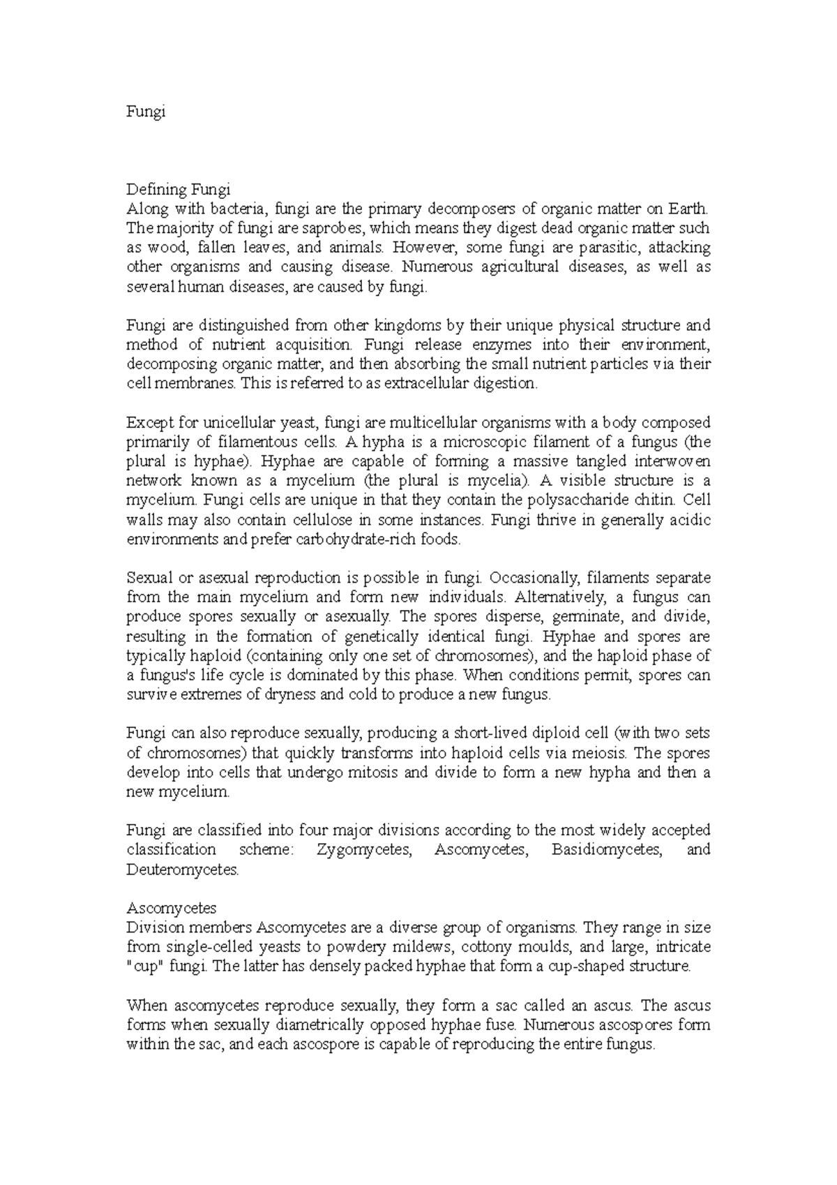 Fungi - Lecture notes 4 - Biology - AMU - Studocu