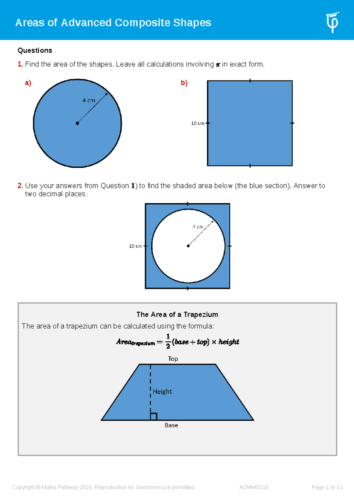 Areas of advanced composite sides - Questions 1. Find the area of the ...