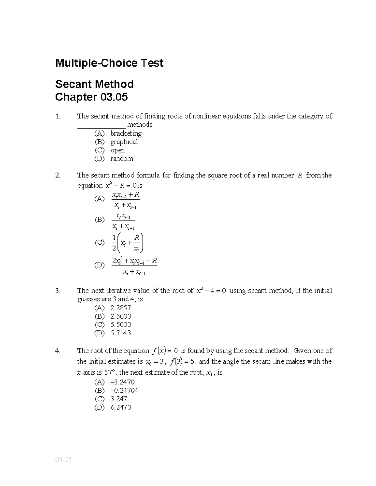 Quiz 03nle secant - hello - 03. Multiple-Choice Test Secant Method ...