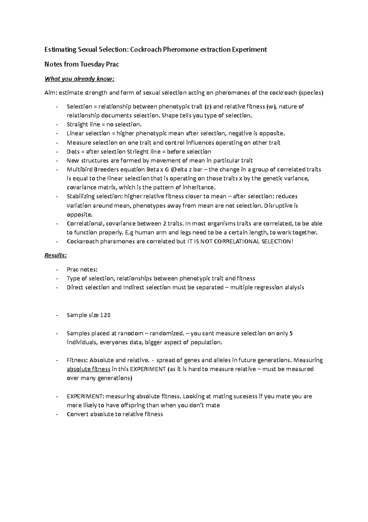 Estimating Sexual Selection - Assessment Notes - Estimating Sexual ...