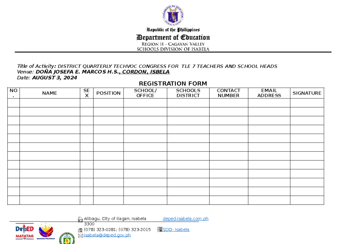 Registration-form - L&D Registration Form - Title of Activity: DISTRICT ...