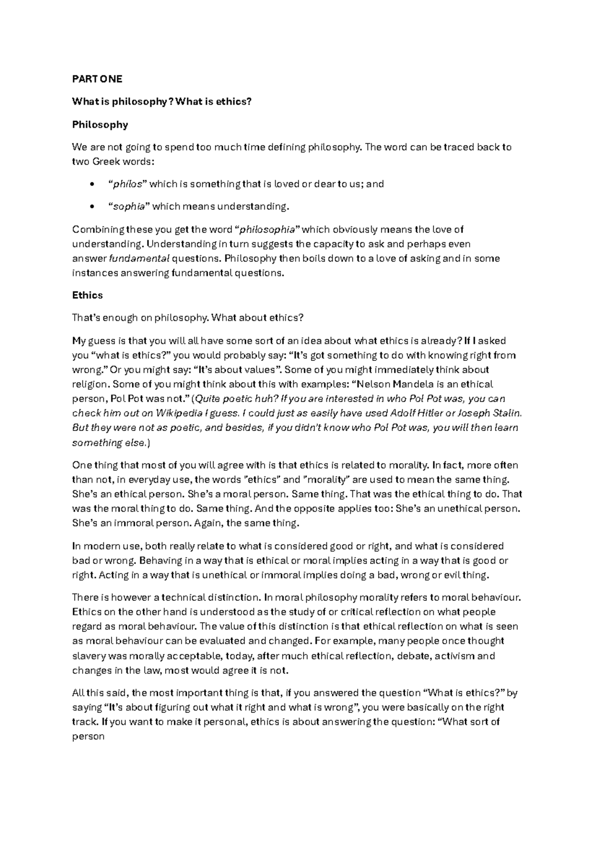 SUS Study Guide PART 1 - Lectures Notes - PART ONE What is philosophy ...