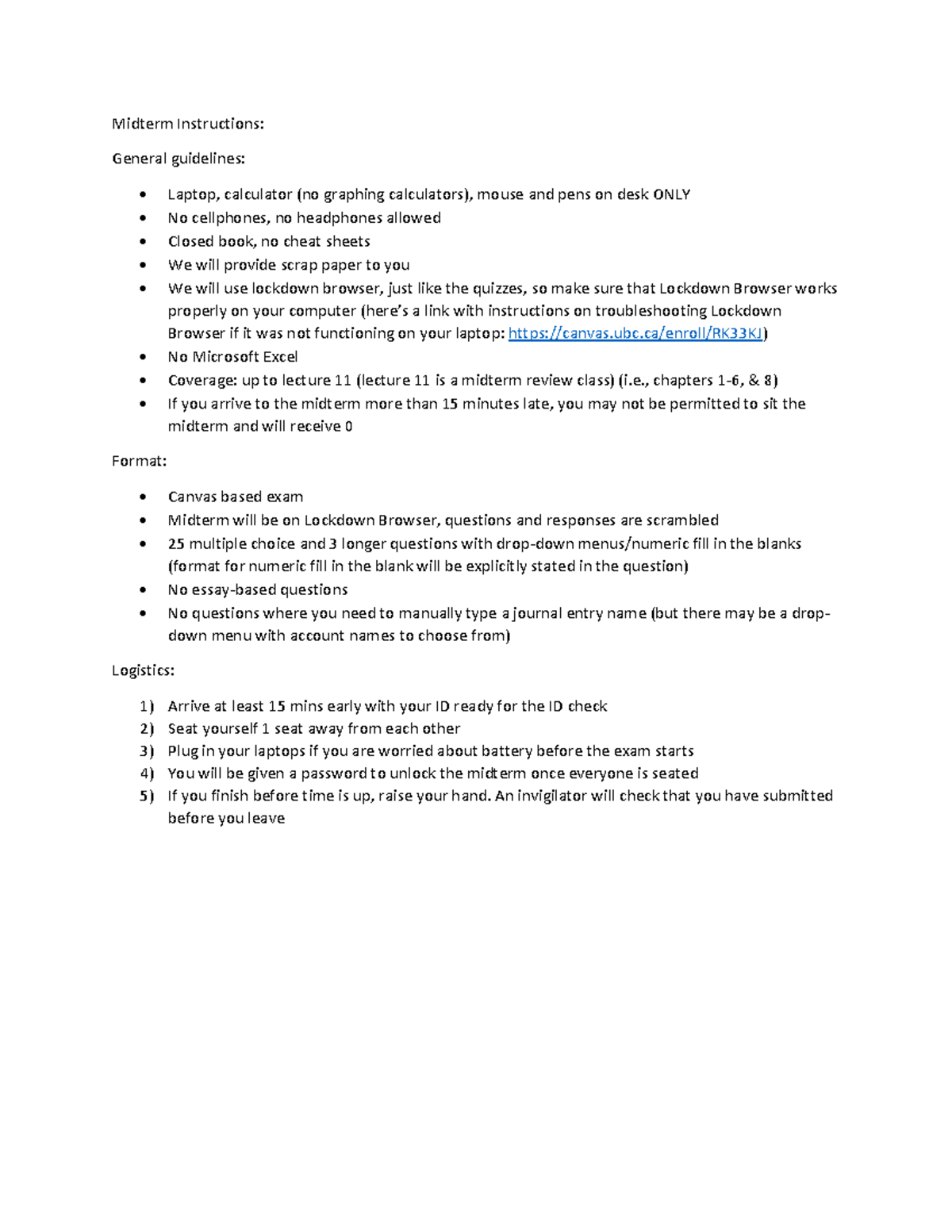 Midterm Instructions - Midterm Instructions: General guidelines: Laptop ...