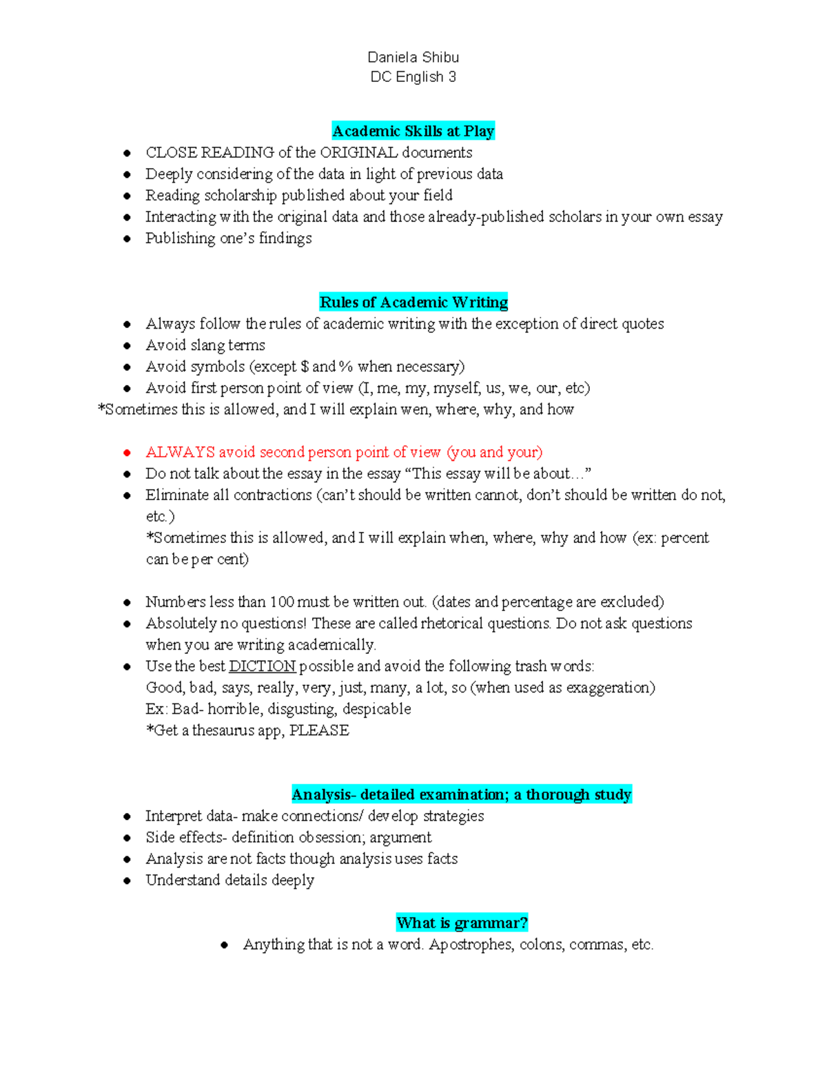 DC English 3 - sCRIPT - Daniela Shibu DC English 3 Academic Skills at ...