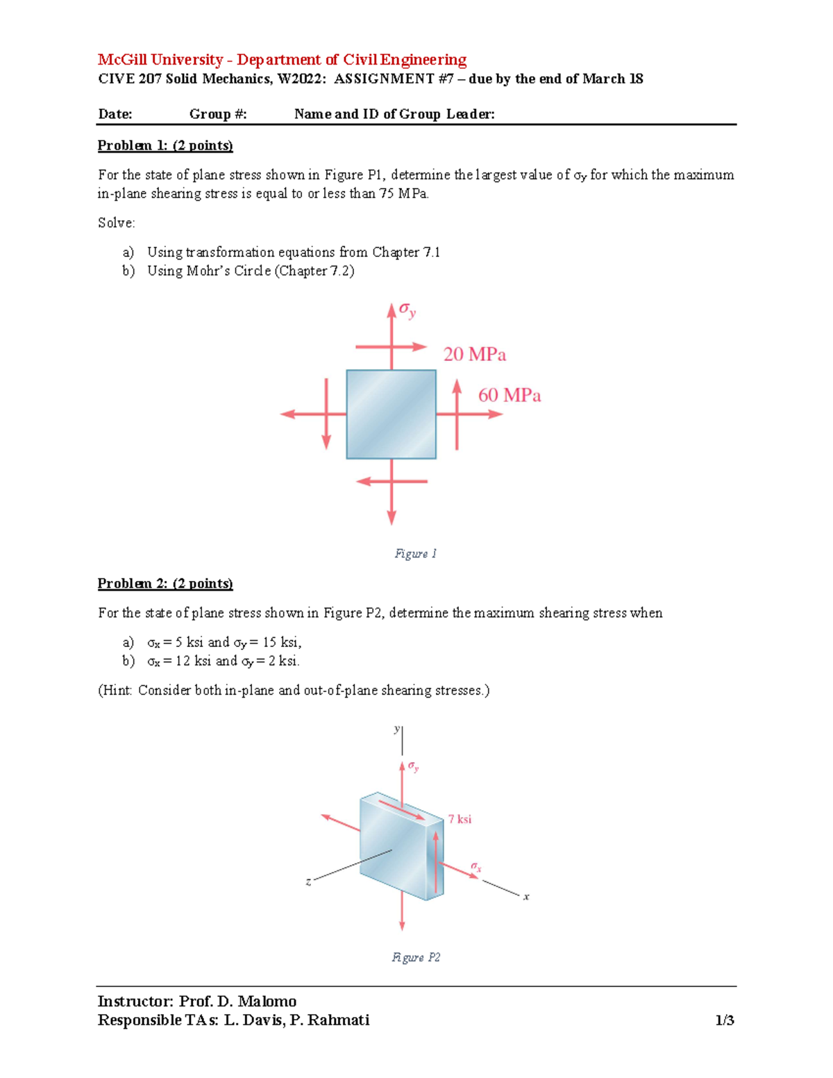 Assignment 7 CIVE207 W22 - McGill University - Department of Civil ...