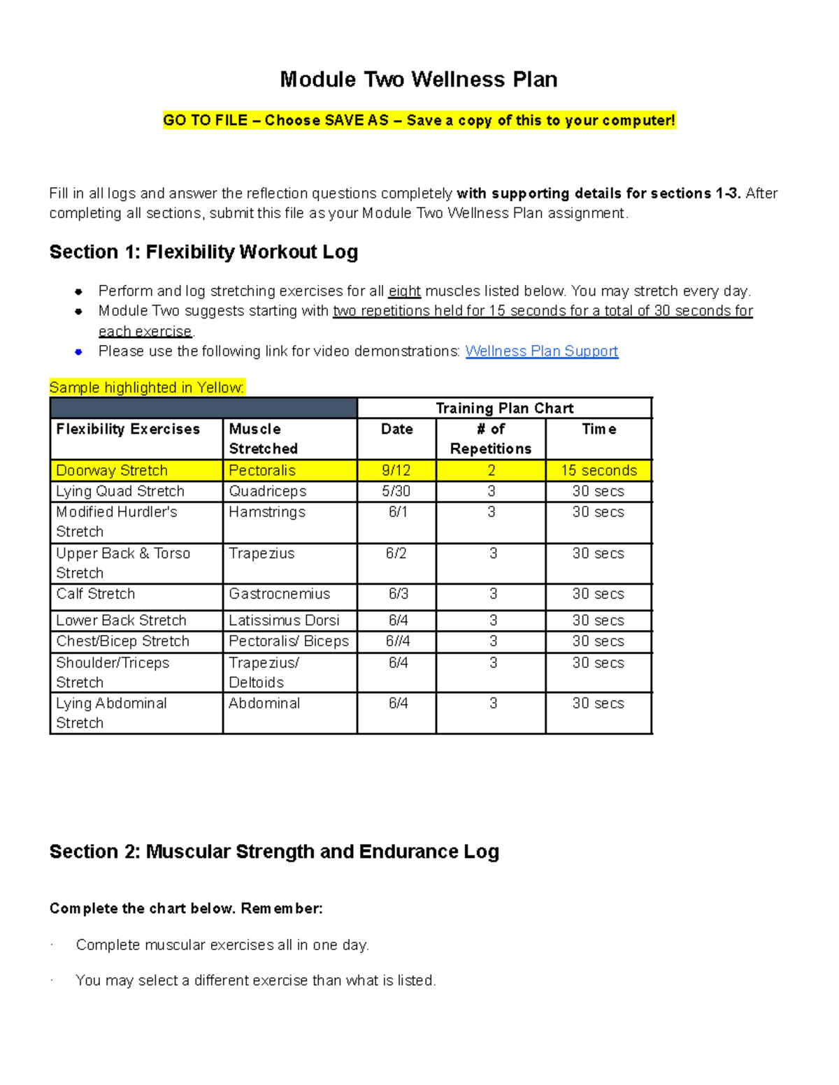 Module 2 Wellness Plan daniria - Module Two Wellness Plan GO TO FILE ...