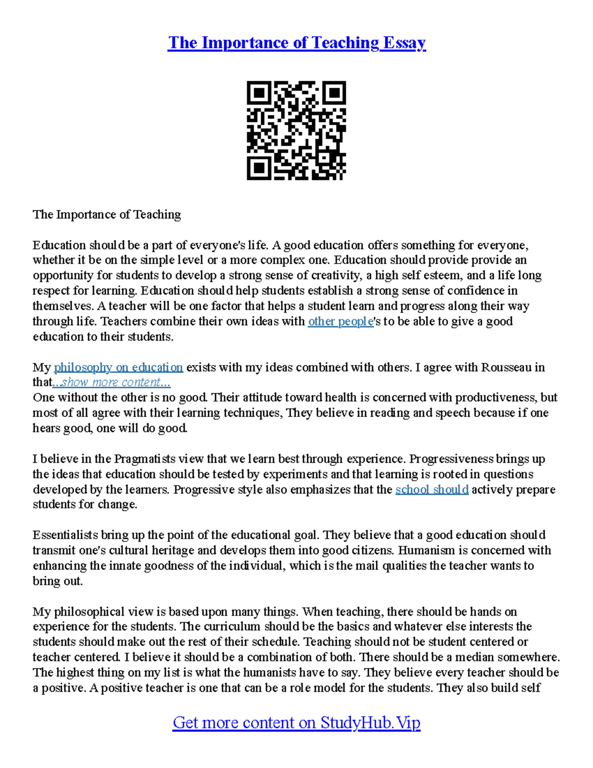 Why Education Is Important Essay - The Importance of Teaching Essay The ...