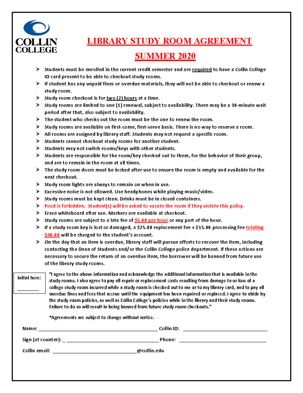Library Study ROOM Agreement - LIBRARY STUDY ROOM AGREEMENT SUMMER 2020 ...