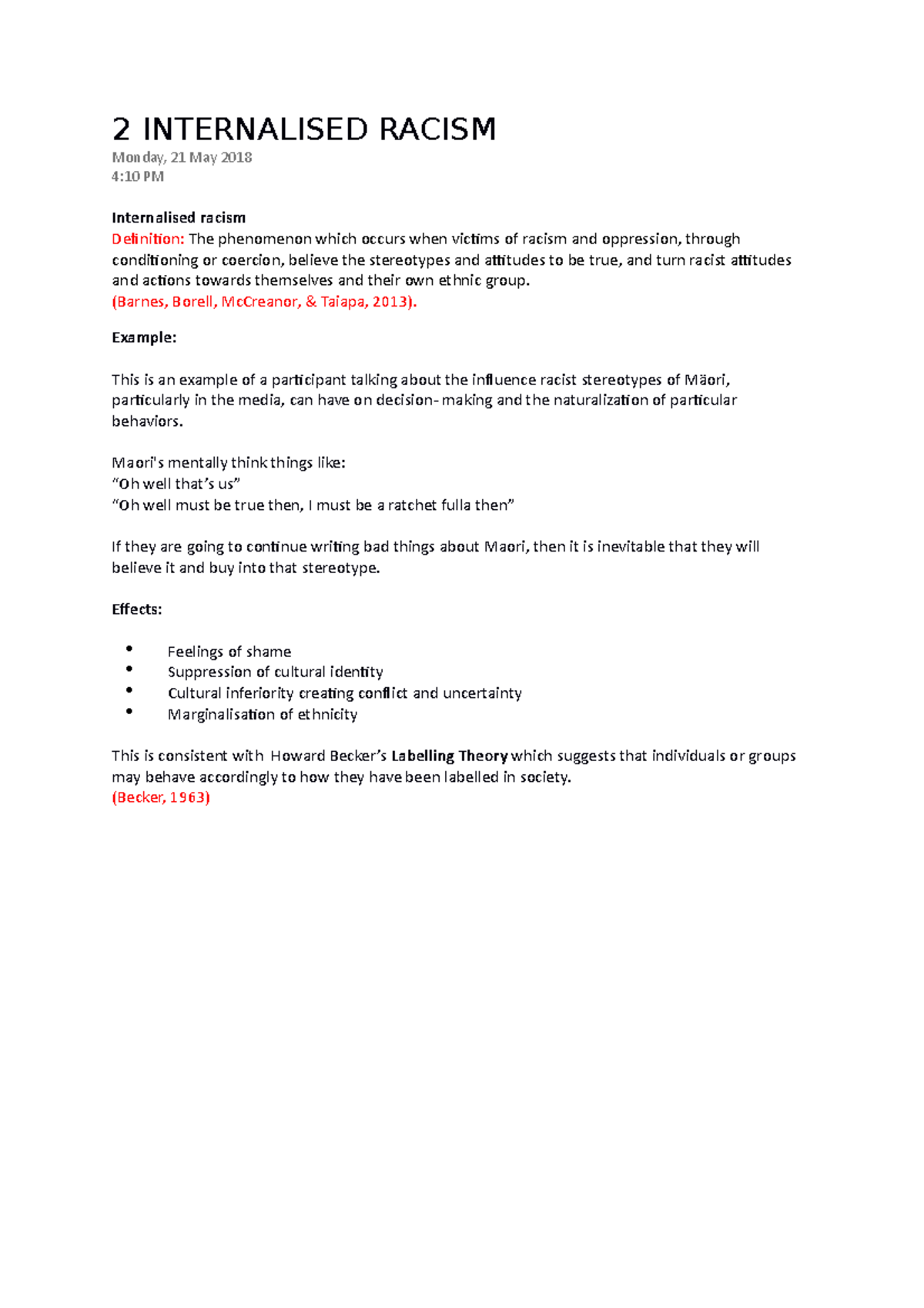 Internalised Racism - 2 INTERNALISED RACISM Monday, 21 May 2018 4:10 PM ...