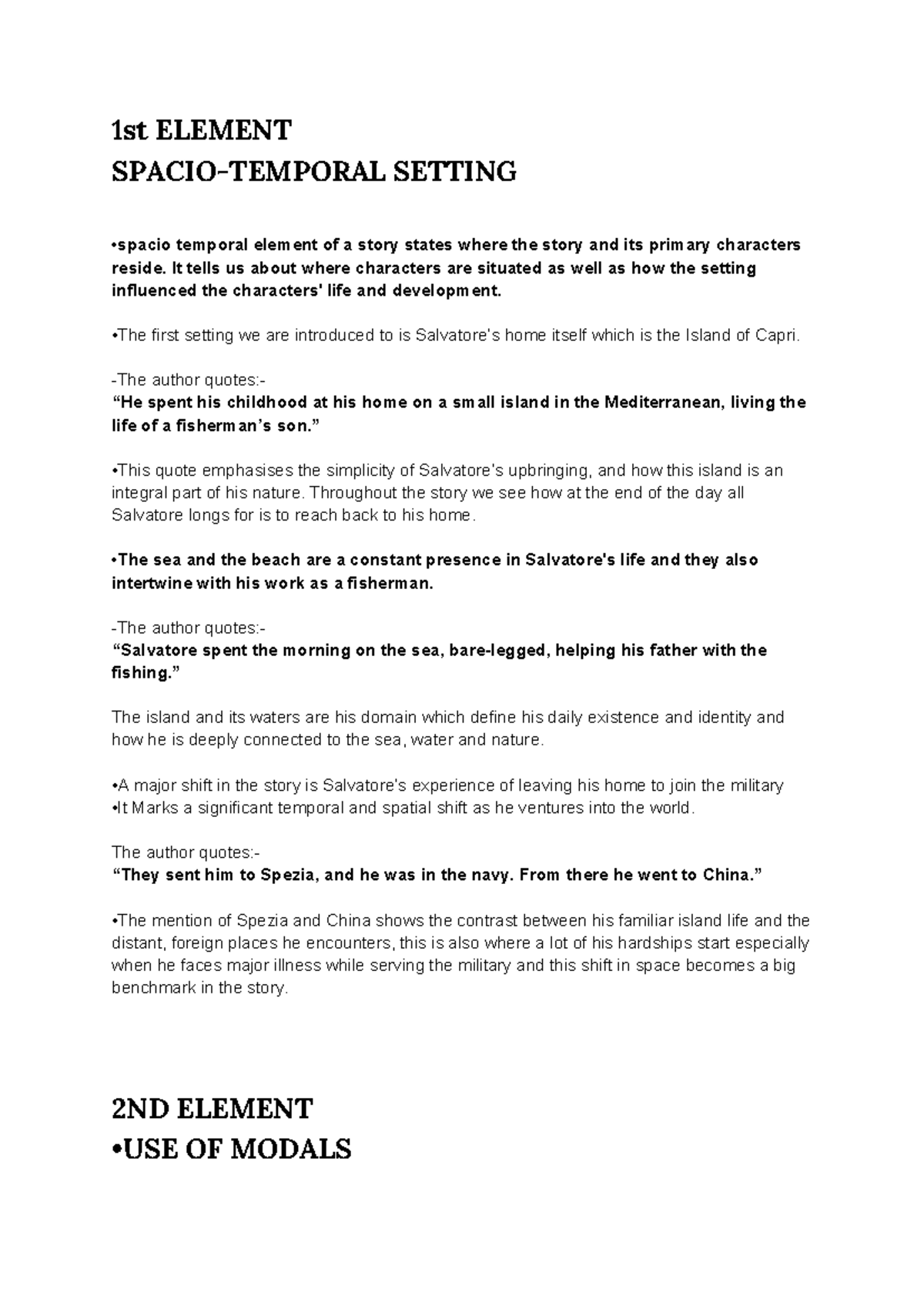 Salvatore elements - ITS NARRATIVE GERALD - 1st ELEMENT SPACIO-TEMPORAL ...