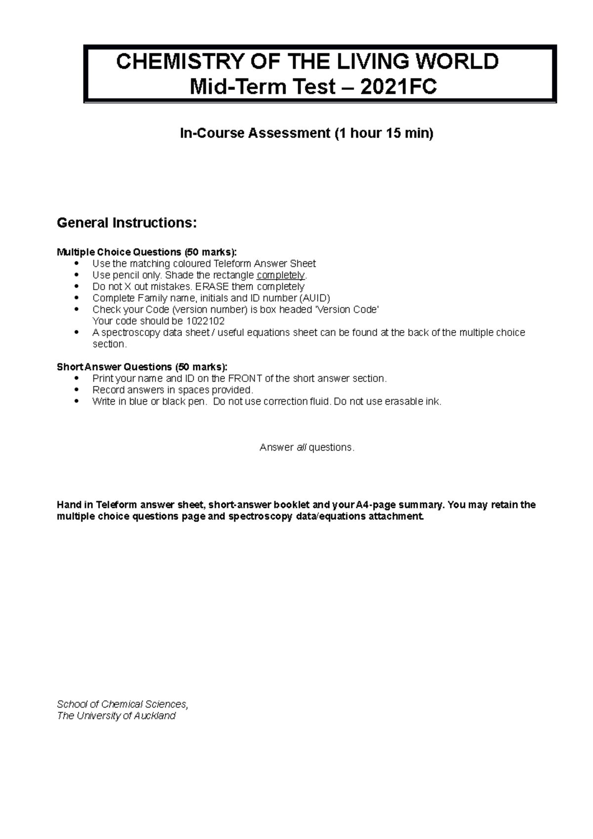 CHEM110 2021FC Test 1 Part 1A Model Answers - CHEMISTRY OF THE LIVING ...