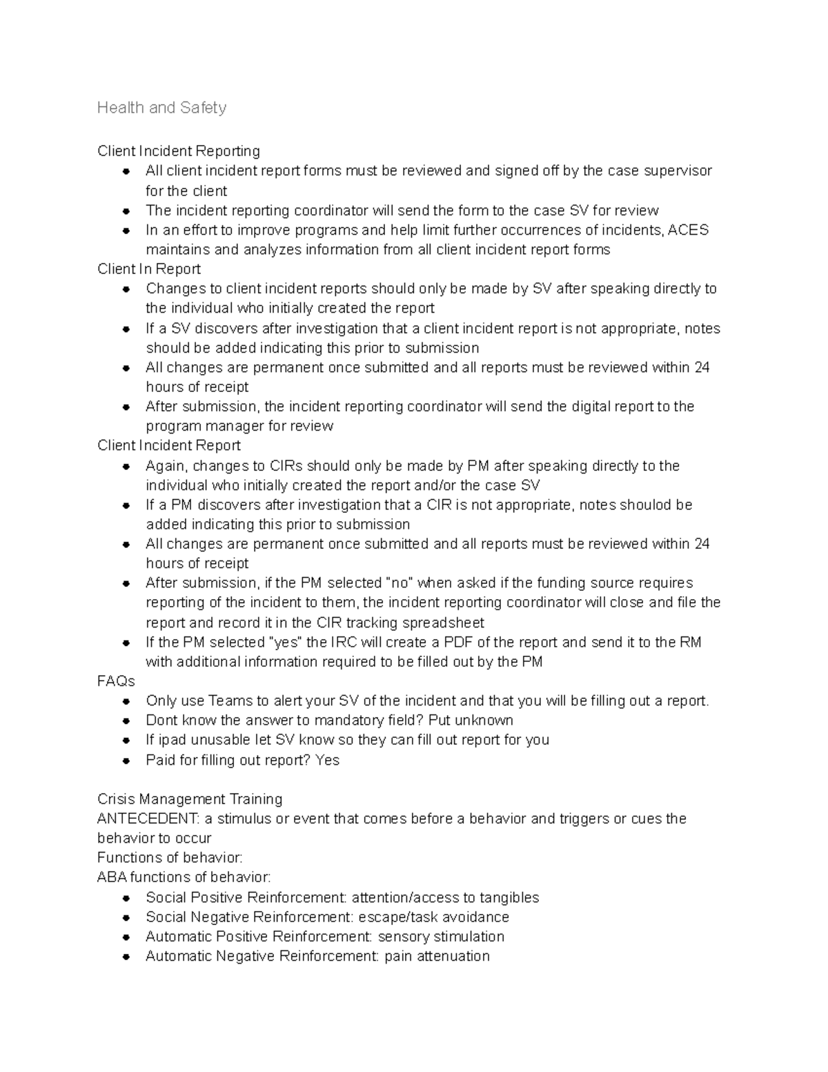 Health and Safety - n/a - Health and Safety Client Incident Reporting ...