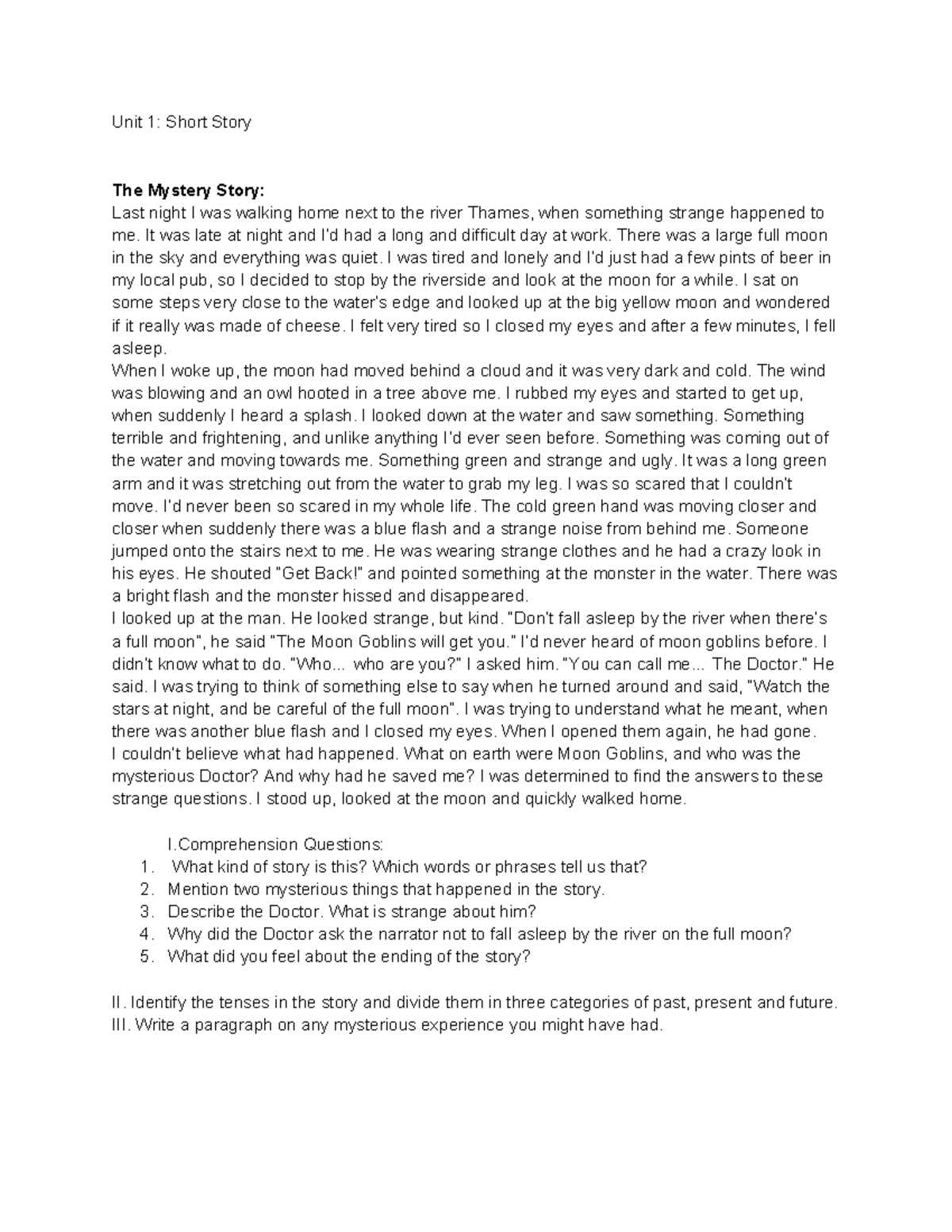 General English Reader - Unit 1: Short Story The Mystery Story: Last ...